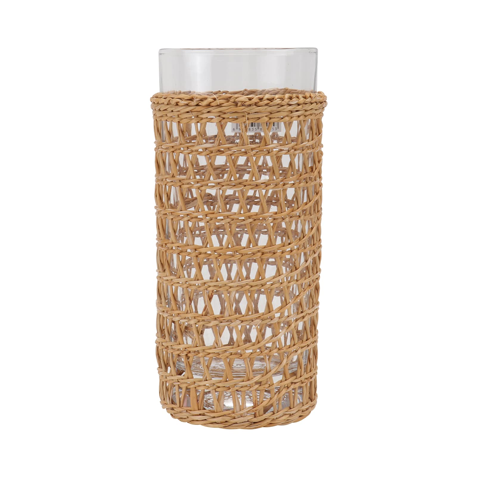 DOITOOL Rattan Glass Cup Drinking Glasses, Clear Glass Cocktail Cup Beverage Drinking Cup for Water Juice Beer Coffee