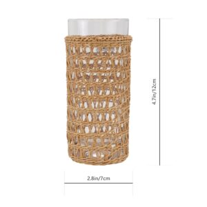 DOITOOL Rattan Glass Cup Drinking Glasses, Clear Glass Cocktail Cup Beverage Drinking Cup for Water Juice Beer Coffee