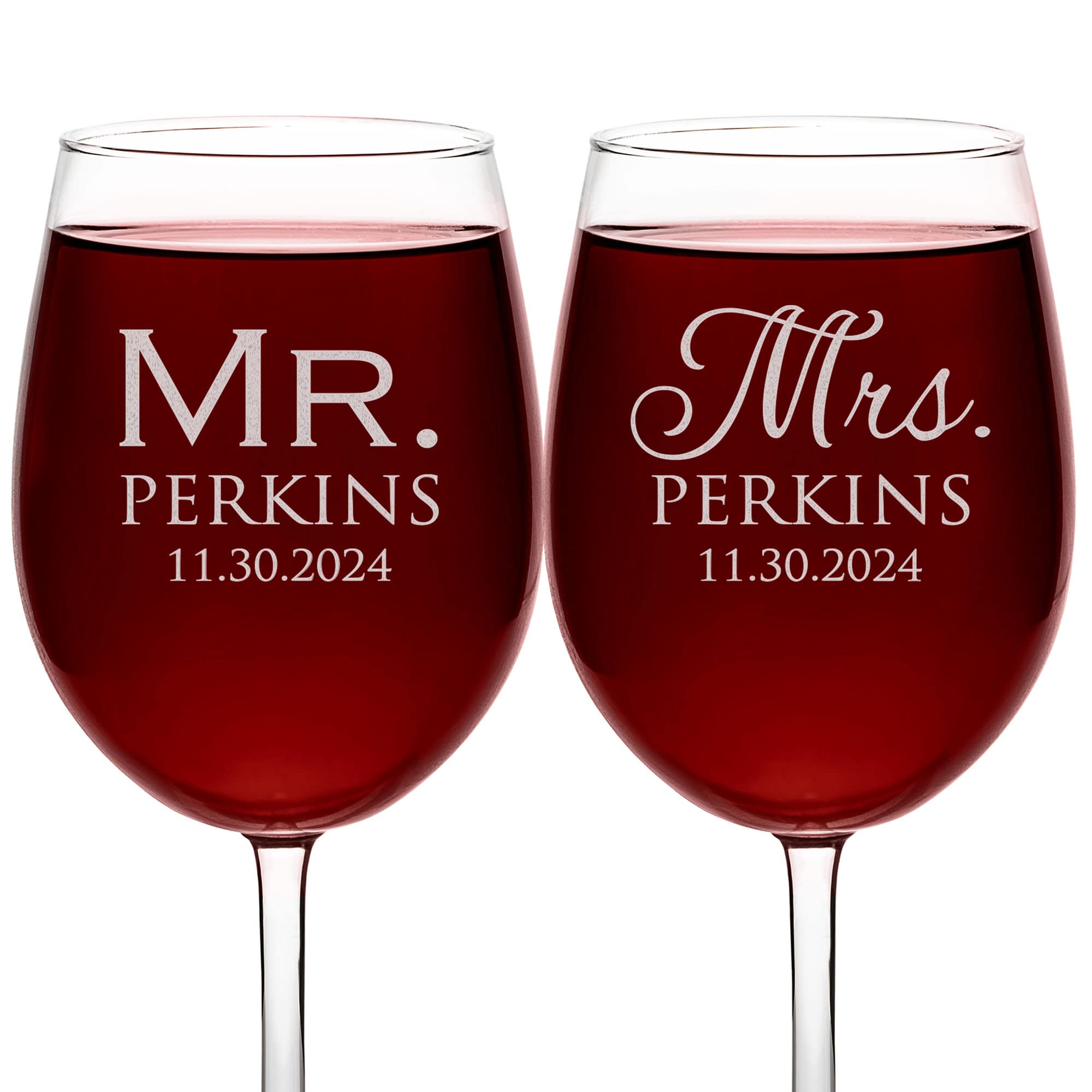 Lifetime Creations Pair (2) Engraved Personalized Mr. & Mrs. Wine Glasses 19 oz - Stemmed Wine Glass Wedding Gift for Bride & Groom, Newlywed Engagement Gift, Dishwasher Safe