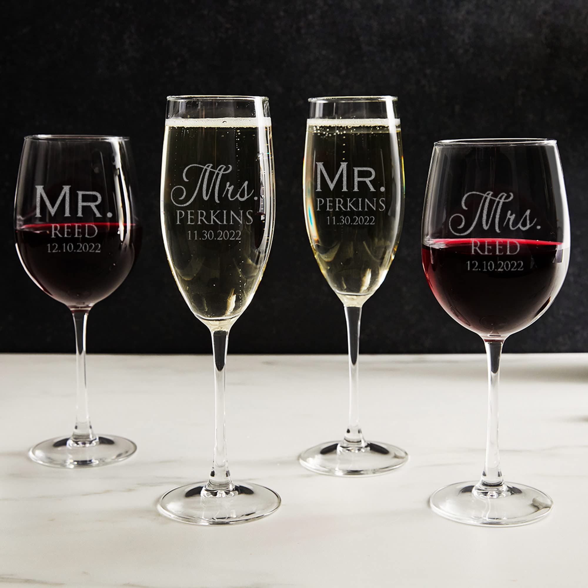 Lifetime Creations Pair (2) Engraved Personalized Mr. & Mrs. Wine Glasses 19 oz - Stemmed Wine Glass Wedding Gift for Bride & Groom, Newlywed Engagement Gift, Dishwasher Safe