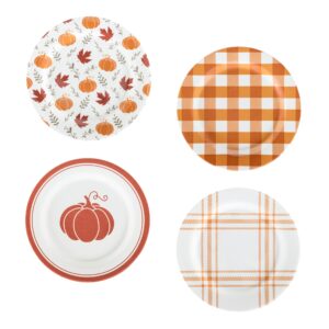 C.R. Gibson QAPS2-24068 Fall Leaves and Pumpkins Reusable Melamine Plate Set for Thanksgiving Dinners, 9" Diameter, 4pcs