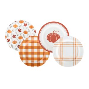 C.R. Gibson QAPS2-24068 Fall Leaves and Pumpkins Reusable Melamine Plate Set for Thanksgiving Dinners, 9" Diameter, 4pcs