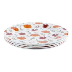 C.R. Gibson QAPS2-24068 Fall Leaves and Pumpkins Reusable Melamine Plate Set for Thanksgiving Dinners, 9" Diameter, 4pcs