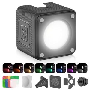 ulanzi led video light waterproof ip68 camera lighting kit mini cube with 8 color gel filters, dimmable portable fill photography light 5500k cri95+ for dslr camera sony canon nikon gopro drones