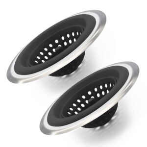 stainless silicone kitchen set of 2 sink strainer, flexible silicone kitchen sink drainers, large wide rim 4.5 inch diameter