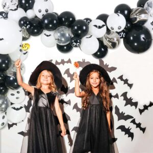 123 Pcs Halloween Balloon Arch Garland Kit, 18" 12" 5" Black White Latex Balloons 18" Boo Foil Balloon with 3D PVC Bat Halloween Decorations Pack for Halloween decoration Halloween Party Supplies