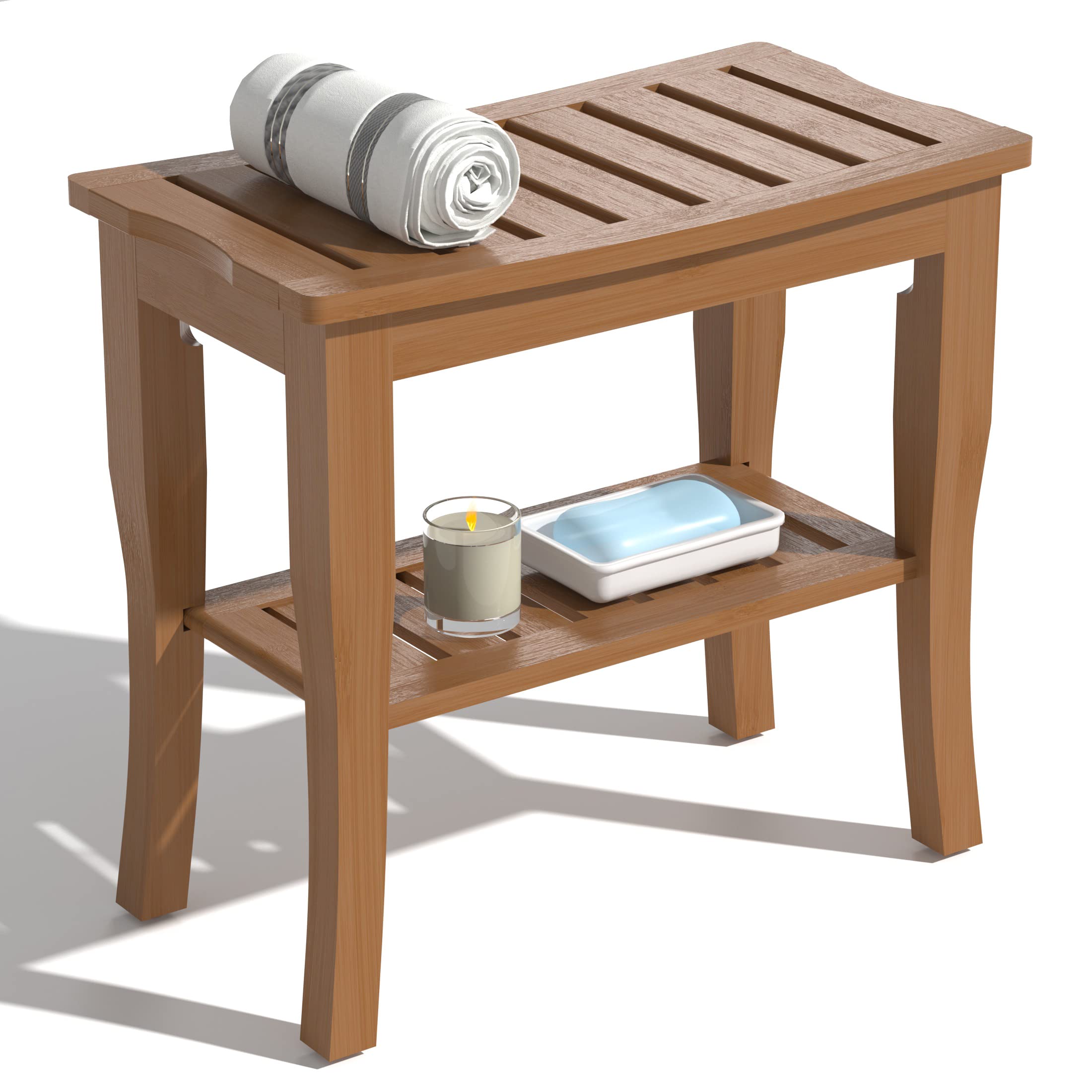 Bamboo Shower Bench with Shelf-Waterproof Wood Shower Stool for Inside Shower Spa Sauna(Walnut)