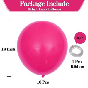 KALOR 18 Inch Hot Pink Balloons, 10 Pcs Hot Pink Matte Latex Balloons Big Round Balloons for Wedding, Baby Shower, Birthday Party and Event Decoration