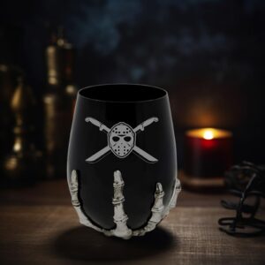 Etchpress Halloween Wine Glass, Serial Killer Gifts, Jason Hockey Mask Black Engraved Wine Glass