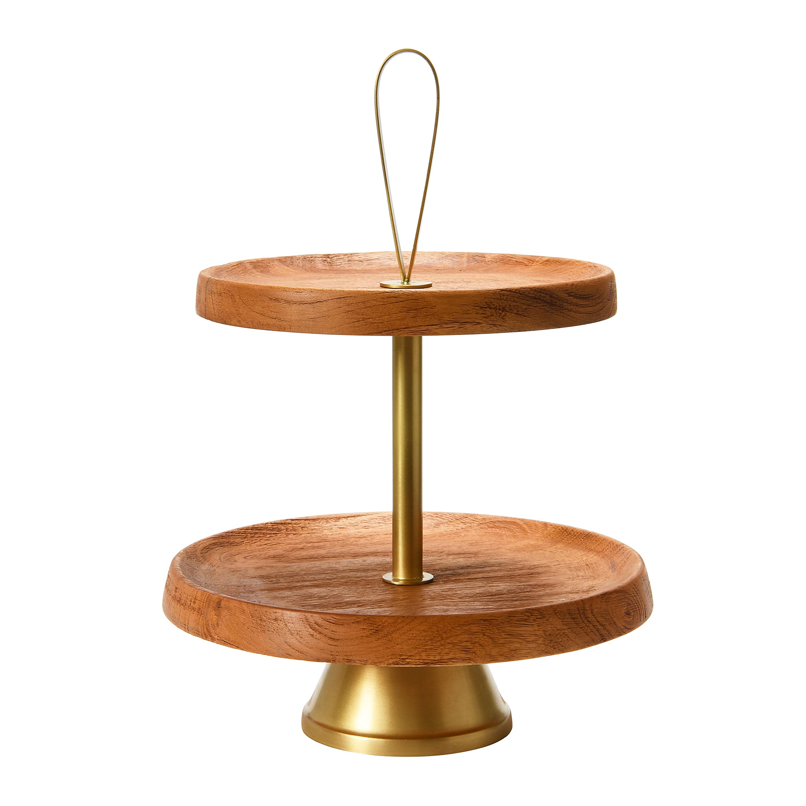 Creative Co-Op Elegant Modern 2, Cake Stand or Desert Serve Ware Tower, Natural & Gold Tiered Tray, Natural and Gold