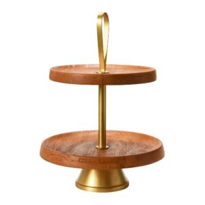 Creative Co-Op Elegant Modern 2, Cake Stand or Desert Serve Ware Tower, Natural & Gold Tiered Tray, Natural and Gold