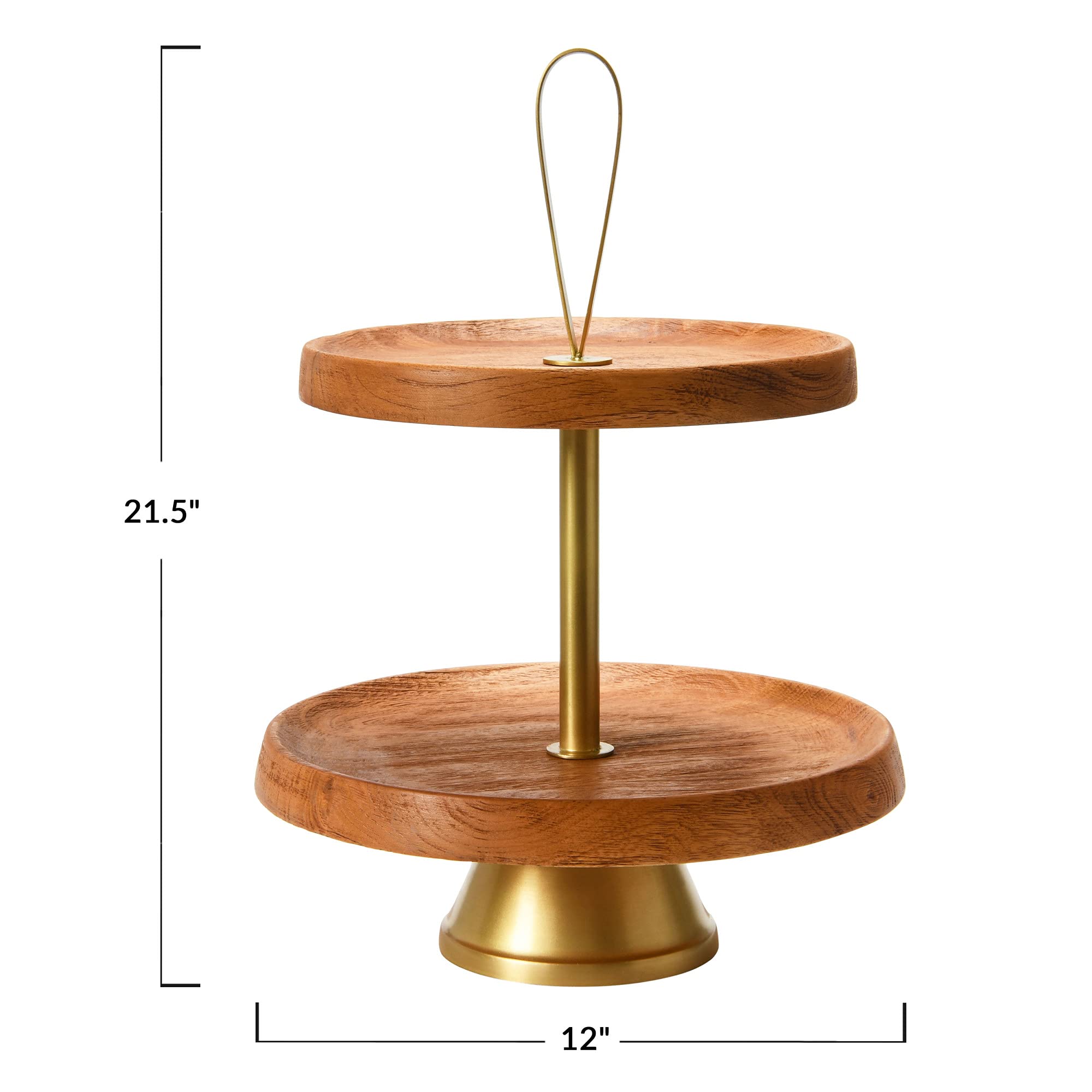 Creative Co-Op Elegant Modern 2, Cake Stand or Desert Serve Ware Tower, Natural & Gold Tiered Tray, Natural and Gold