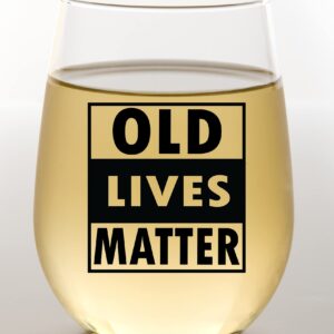 COOL AF Old Lives Matter Wine and Whiskey Glass Gift Set For Men and Women - His and Hers Gift for Anniversary, Birthday, Retirement - Great Gift for Married Couples Grandma and Grandpa, Dad and Mom