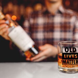 COOL AF Old Lives Matter Wine and Whiskey Glass Gift Set For Men and Women - His and Hers Gift for Anniversary, Birthday, Retirement - Great Gift for Married Couples Grandma and Grandpa, Dad and Mom