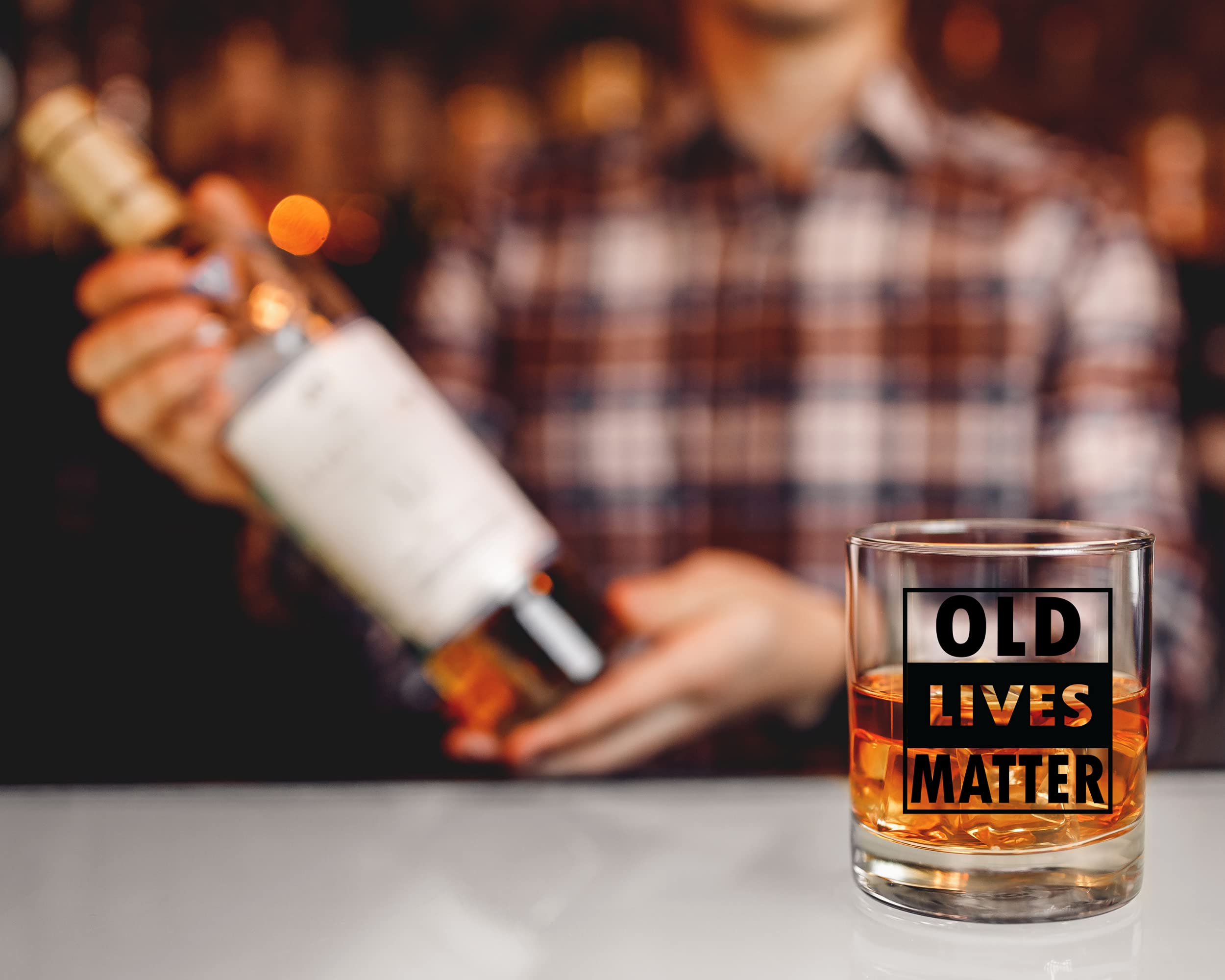 COOL AF Old Lives Matter Wine and Whiskey Glass Gift Set For Men and Women - His and Hers Gift for Anniversary, Birthday, Retirement - Great Gift for Married Couples Grandma and Grandpa, Dad and Mom