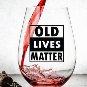 COOL AF Old Lives Matter Wine and Whiskey Glass Gift Set For Men and Women - His and Hers Gift for Anniversary, Birthday, Retirement - Great Gift for Married Couples Grandma and Grandpa, Dad and Mom