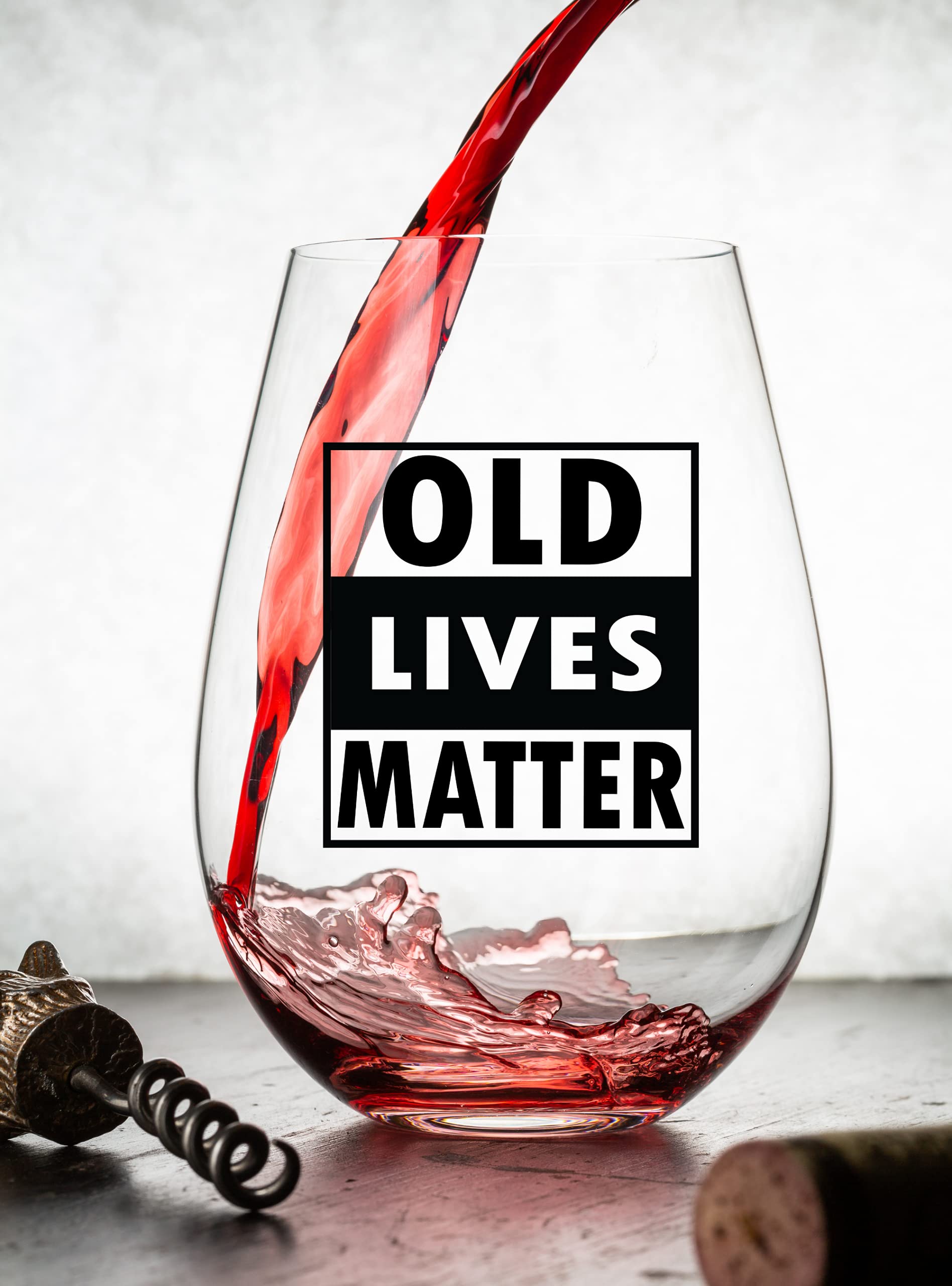 COOL AF Old Lives Matter Wine and Whiskey Glass Gift Set For Men and Women - His and Hers Gift for Anniversary, Birthday, Retirement - Great Gift for Married Couples Grandma and Grandpa, Dad and Mom