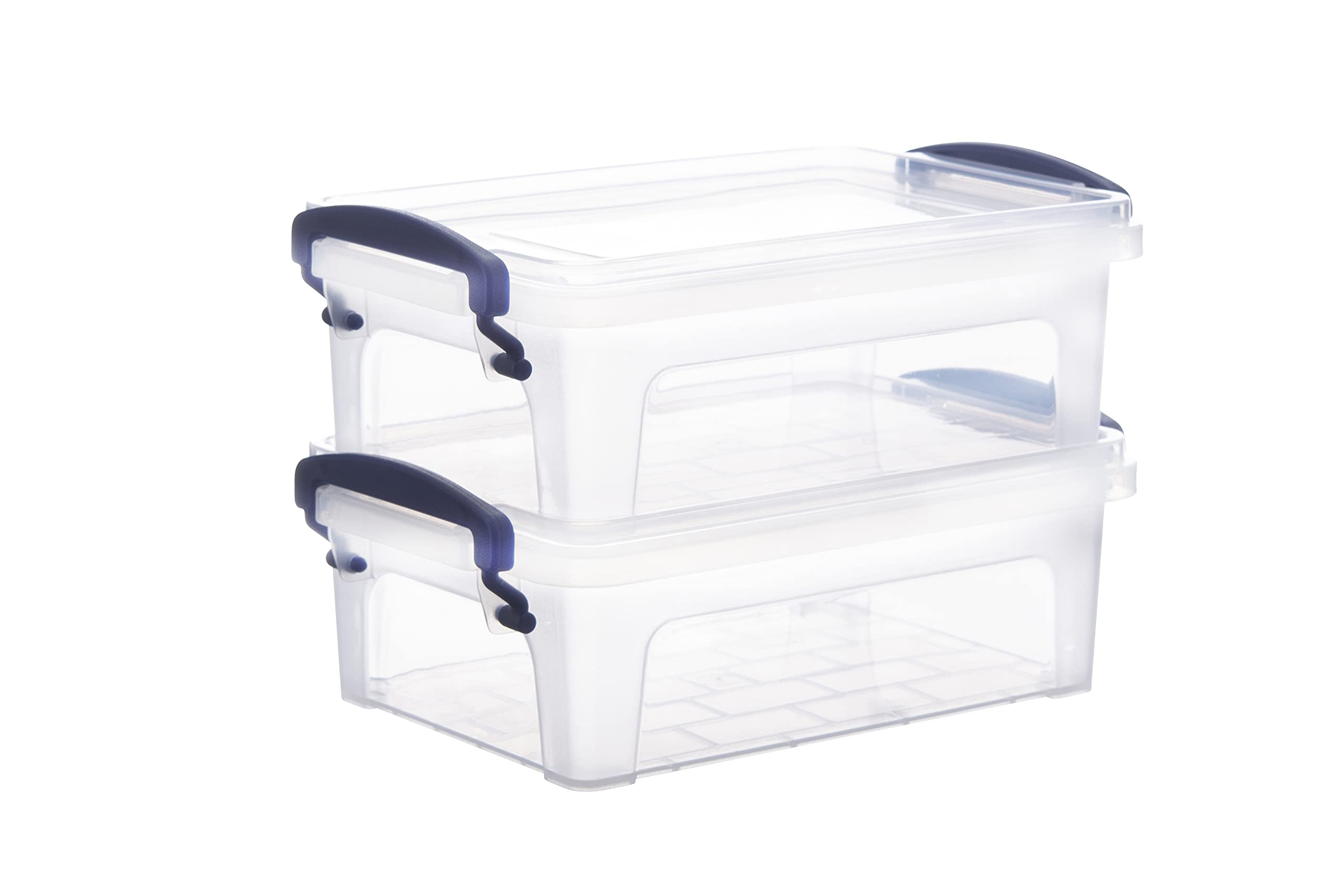 Superio Mini Storage Bins with Lids, Clear Plastic Containers for Organizing, Stackable Totes, BPA Free, Non Toxic, Odor Free, Organizer Boxes for Home, Office, and Dorm, 1.25 Qt, 2 Pack