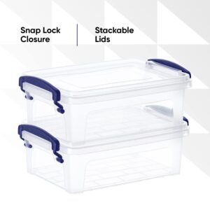 Superio Mini Storage Bins with Lids, Clear Plastic Containers for Organizing, Stackable Totes, BPA Free, Non Toxic, Odor Free, Organizer Boxes for Home, Office, and Dorm, 1.25 Qt, 2 Pack