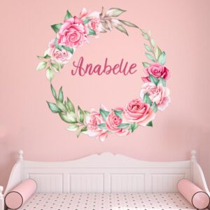 egd personalized flower wall decor i colorful floral wall stickers i custom cursive letter wall decal with fancy font i nursery wall decor for girl i cute decor for bedroom i multiple sizes options.