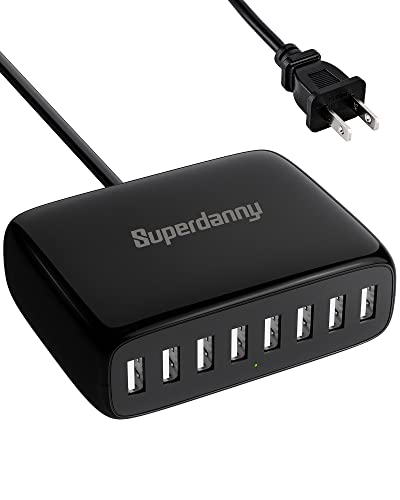 USB Charger Station, SUPERDANNY 8-Port Desktop Charging Station for Multiple Devices, Compatible with iPhone 11/X/Xs/Max/XR/SE/8/Plus, iPad Pro/Air/Mini, AirPods, Galaxy S10 Note, LG, and More, Black