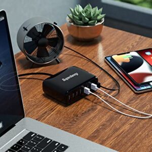 USB Charger Station, SUPERDANNY 8-Port Desktop Charging Station for Multiple Devices, Compatible with iPhone 11/X/Xs/Max/XR/SE/8/Plus, iPad Pro/Air/Mini, AirPods, Galaxy S10 Note, LG, and More, Black