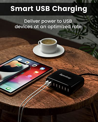 USB Charger Station, SUPERDANNY 8-Port Desktop Charging Station for Multiple Devices, Compatible with iPhone 11/X/Xs/Max/XR/SE/8/Plus, iPad Pro/Air/Mini, AirPods, Galaxy S10 Note, LG, and More, Black