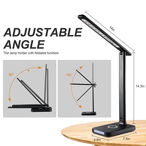 VAVOFO LED Desk Lamp with Fast Charger, USB Charging Port, Desk Light for Home Office with 5 Brightness Levels, Touch Control, 30/60 min Auto Timer, Eye-Caring Dimmable Table Lamp with Adapter