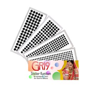 GRI9 Velvet Round Dot Bindi Tattoo Sticker Indian Multi Size Daily Use Forehead Bindis Adhesive Body Jewelry (Black)