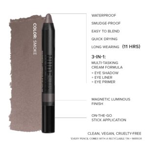 Nudestix Magnetic Luminous Eye Color Pencil, Eyeshadow + Eyeliner + Eyelid Primer + Highlighter Stick, Satin Finish Cream Makeup, Long Lasting, Waterproof, Shade: Smoke