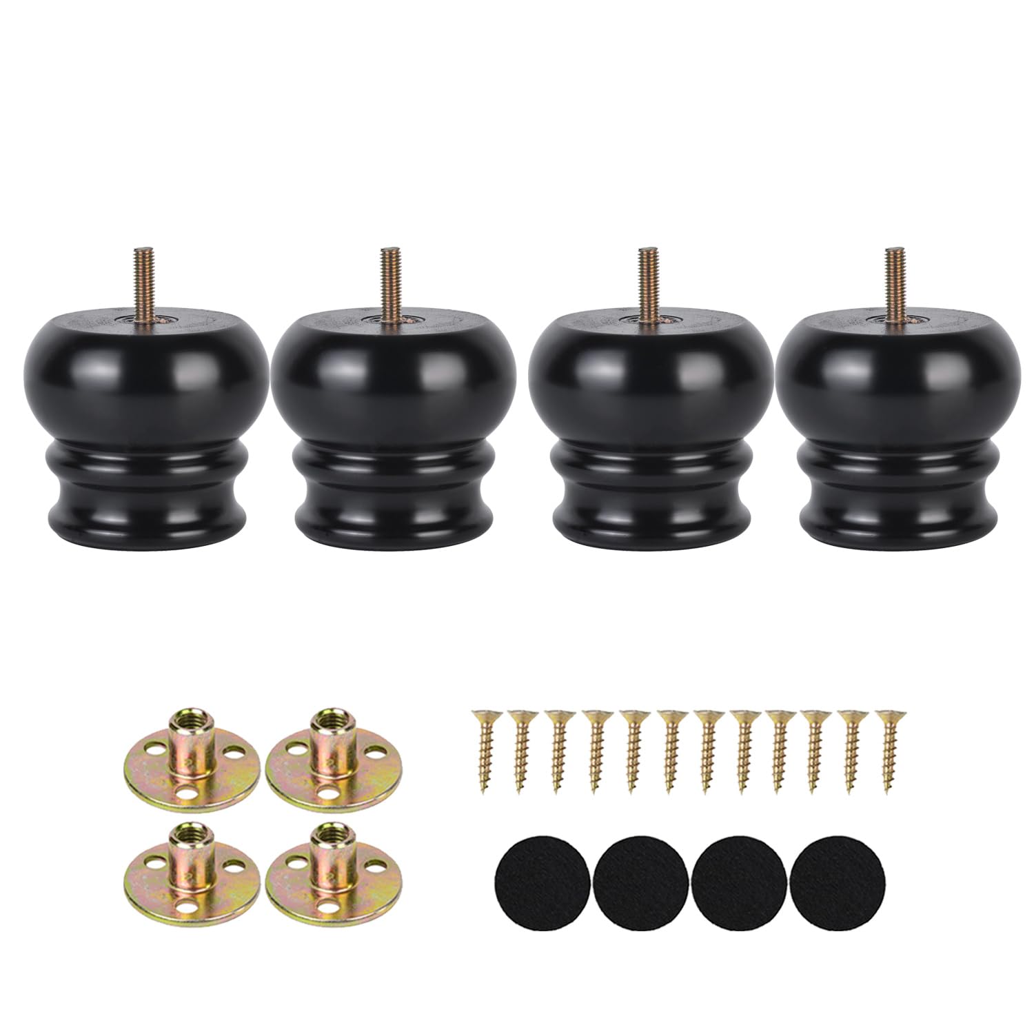 3 Inch Chunky Bun Feet Set of 4 Wood Legs for Furniture Replacement Wooden Black Feet for Sofa Couch Ottoman Screw in