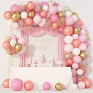 amandir 164pcs rose gold pink balloons garland arch kit light pink gold white confetti latex metallic balloons for birthday baby shower wedding party decorations supplies