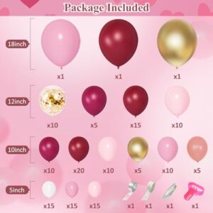 Amandir 162Pcs Burgundy Pink Balloons Garland Arch Kit, Light Pink Gold White Balloons Confetti Latex Metallic Balloons for Mom Birthday Baby Shower Wedding Mother's Day Party Decorations Supplies