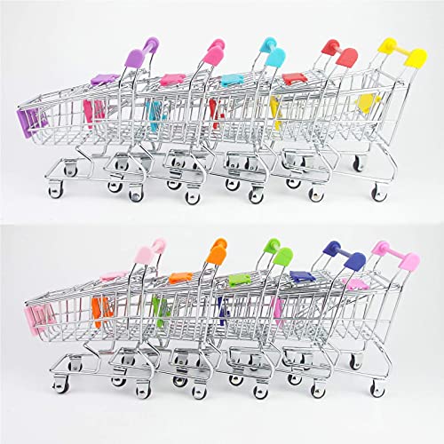 2 Pcs Mini Shopping Cart Supermarket Handcart Shopping Utility Cart Mode Storage Toy, Yellow and Pink