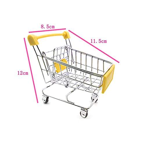 2 Pcs Mini Shopping Cart Supermarket Handcart Shopping Utility Cart Mode Storage Toy, Yellow and Pink