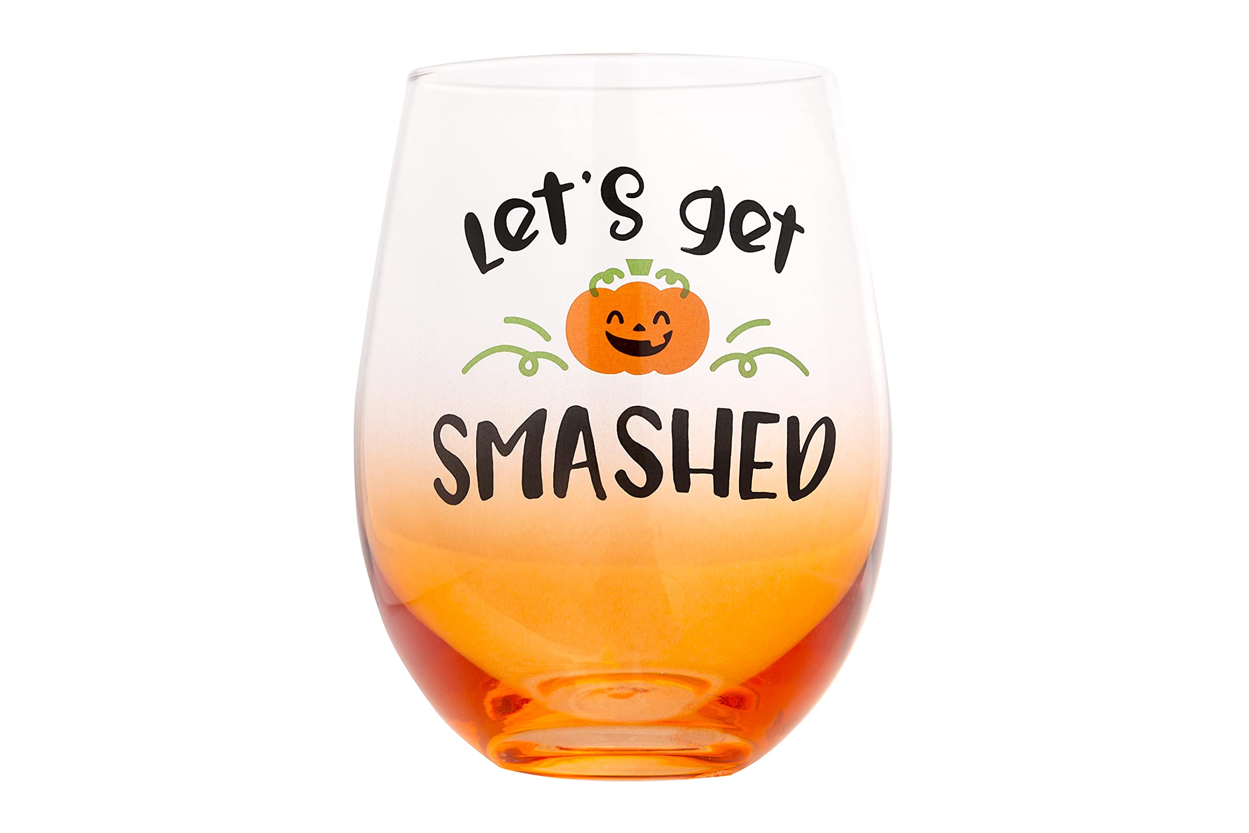 Pearhead Let's Get Smashed Stemless Wine Glass, Gradient Orange, Fall Holiday Home Decor Gifts, Halloween Stemless Wine Glass, 15 oz