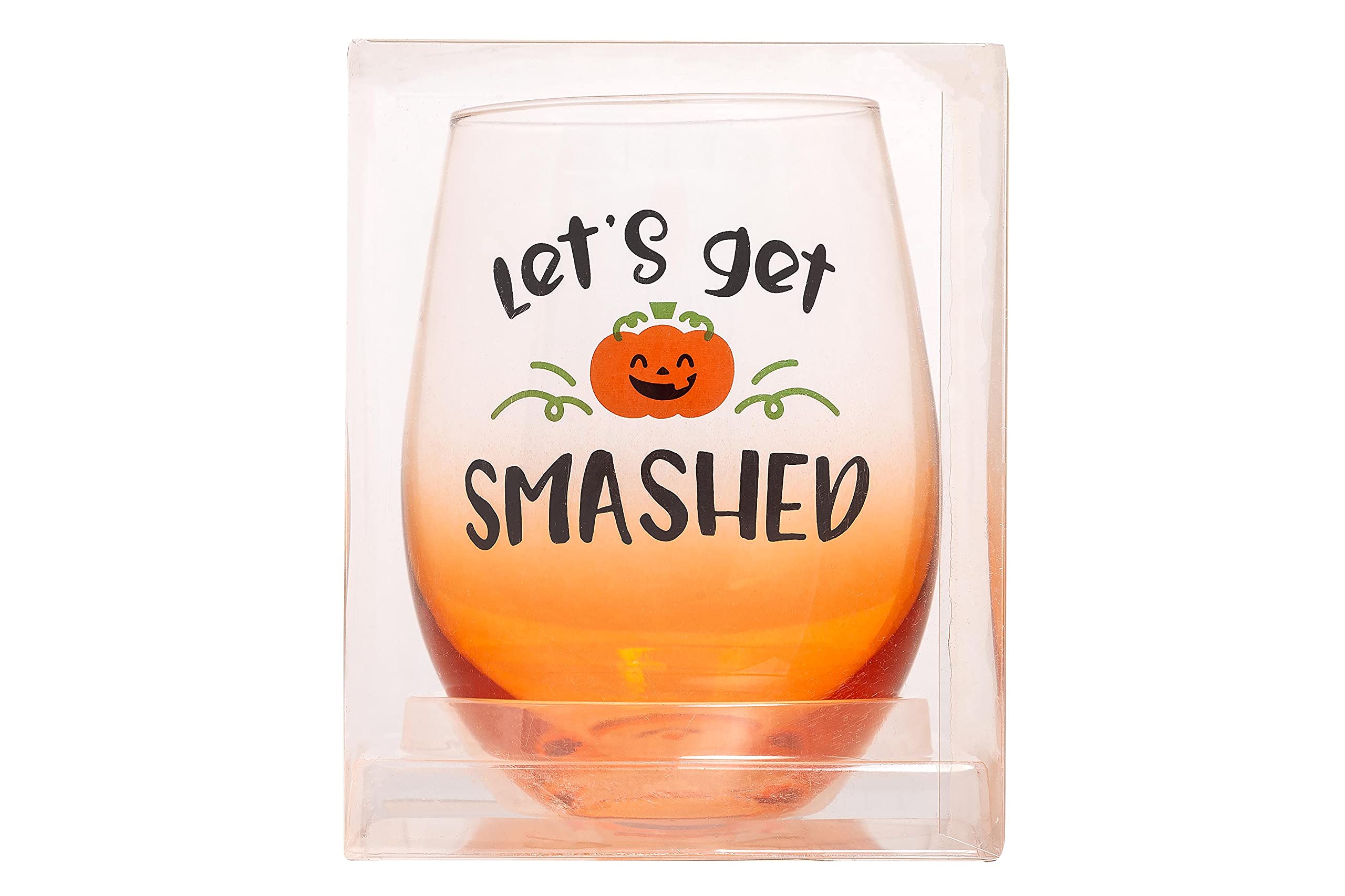 Pearhead Let's Get Smashed Stemless Wine Glass, Gradient Orange, Fall Holiday Home Decor Gifts, Halloween Stemless Wine Glass, 15 oz