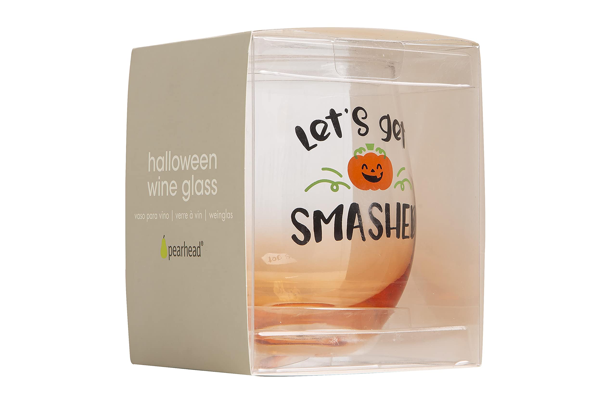 Pearhead Let's Get Smashed Stemless Wine Glass, Gradient Orange, Fall Holiday Home Decor Gifts, Halloween Stemless Wine Glass, 15 oz