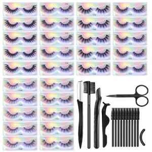 magefy lashes 30 pairs 6 styles faux mink eyelashes, fake eyelashes natural look to dramatic volume false lashes, 3d lashes pack with eyebrow grooming kit