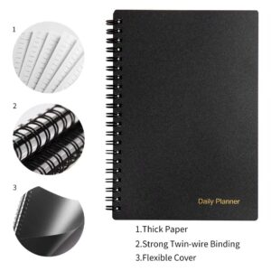 Daily Planner Undated, To Do List Notebook with Hourly Schedule, Time Management Manual and Planner, Personal Organizers, 7.6"x10.2", 48 Sheets/96 Pages, Black