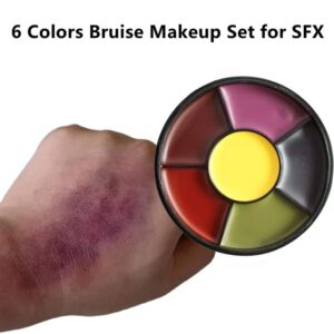 Go Ho 6 Colors Bruise Makeup Set for SFX,Bruises Wheel for Body Oil Paint Theatrical Halloween Fevstival,Face Paint Makeup Materials for Special Effects with Sponges