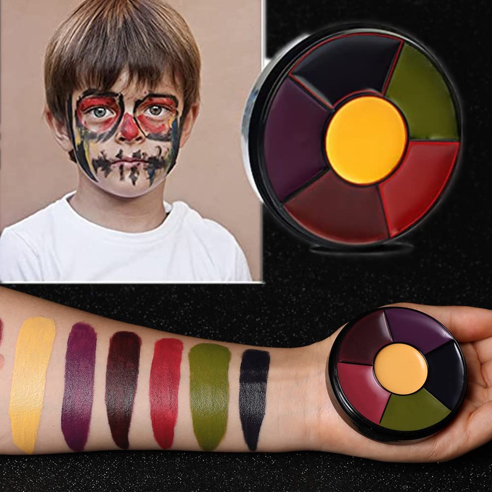 Go Ho 6 Colors Bruise Makeup Set for SFX,Bruises Wheel for Body Oil Paint Theatrical Halloween Fevstival,Face Paint Makeup Materials for Special Effects with Sponges