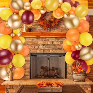 124 pieces fall balloon garland kit thanksgiving orange golden balloons autumn garland arch kit, fall balloons burgundy orange red latex balloons for wedding engagement birthday baby shower party