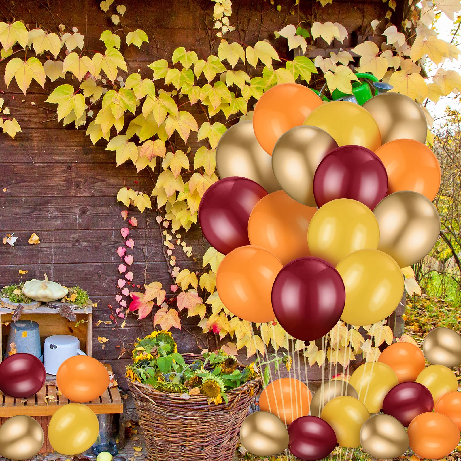 124 Pieces Fall Balloon Garland Kit Thanksgiving Orange Golden Balloons Autumn Garland Arch Kit, Fall Balloons Burgundy Orange Red Latex Balloons for Wedding Engagement Birthday Baby Shower Party