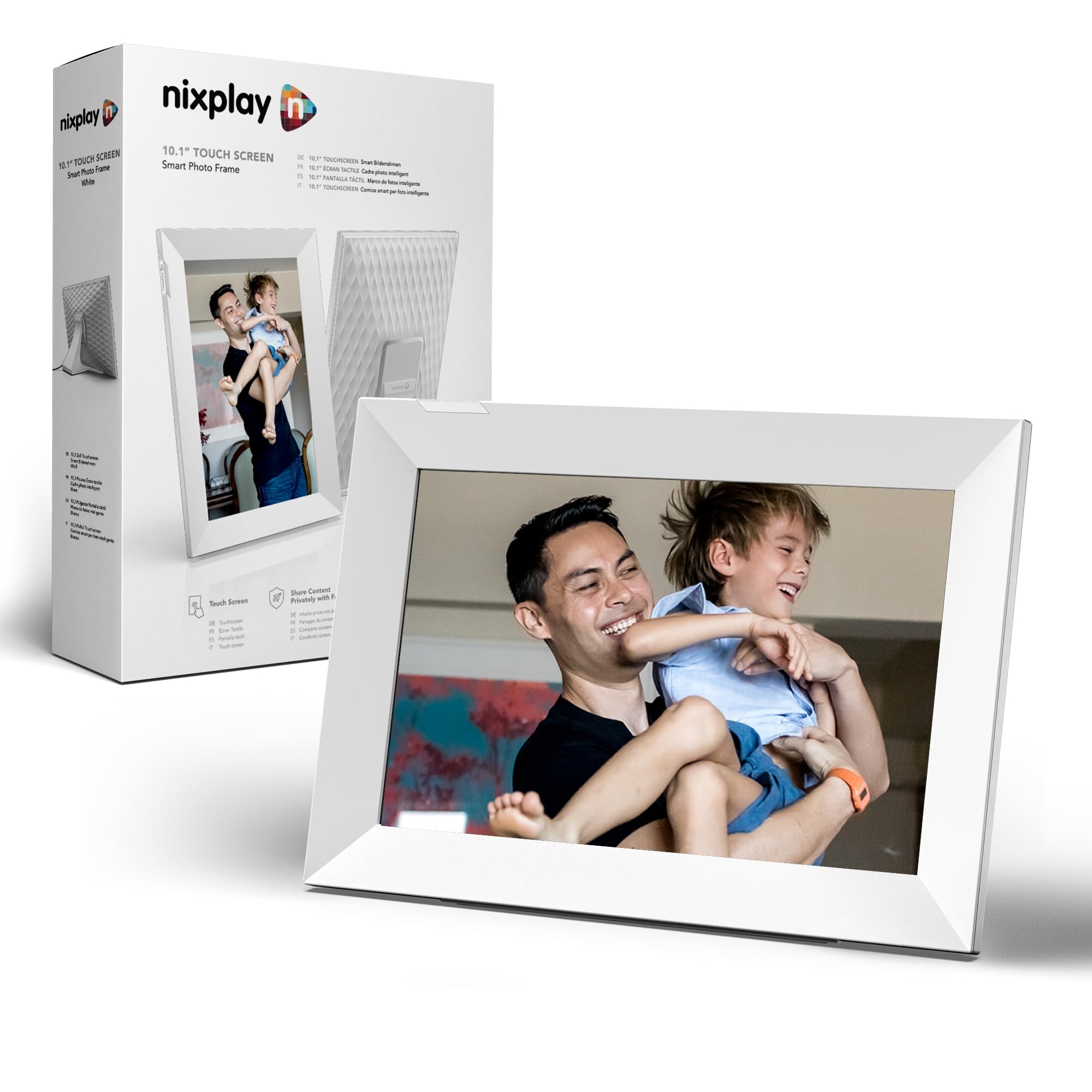 Nixplay Digital Touch Screen Picture Frame - 10.1” Photo Frame, Connecting Families & Friends (White)