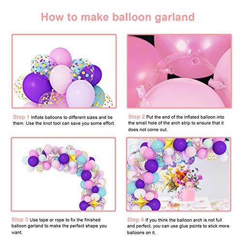 Amandir 138pcs Unicorn Balloons Arch Garland Kit, Unicorn Birthday Party Decorations for Girls Confetti Light Purple Aqua Blue Pink Balloons Set Wedding Baby Shower Party Supplies