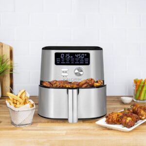 Kalorik MAXX® Digital Air Fryer| 4 Quart 7-in-1 Oilless Fryer with 7 Cooking Functions | LED Display with 21 Smart Presets | Nonstick Air Frying Basket | Recipe Book | 1600W | Stainless Steel & Black