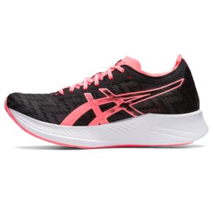 asics women's magic speed running shoes, 8, black/blazing coral