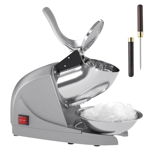 OKF Ice Shaver Prevent Splash Electric Three Blades Snow Cone Maker Stainless Steel Shaved Ice Machine 380W 220lbs/hr Home and Commercial Ice Crushers (Silver)