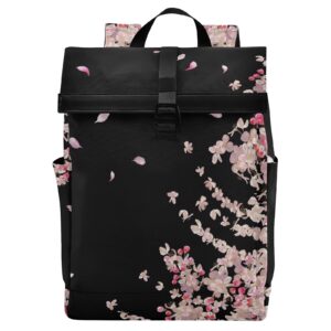 alaza flying plum cherry blossom flowers large laptop backpack purse for women men waterproof anti theft roll top backpack, 13-17.3 inch